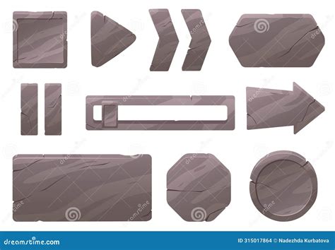 Stone Menu Buttons Medieval Cracked Border Ui Elements Old Granite Block Frame Icons For