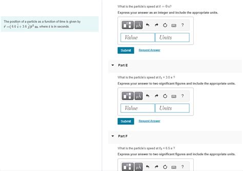 Solved What Is The Particle S Speed At T S Express Your Chegg