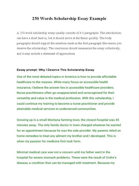 250 Words Scholarship Essay Example Pdf