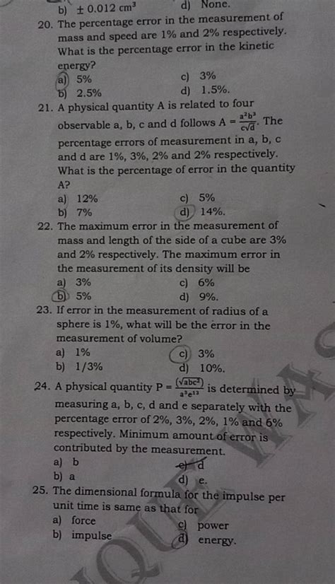 The Percentage Error In The Measurement Of Mass And Speed Are 1 And 2 R