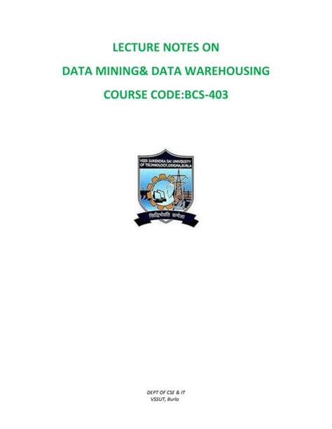 Data Mining And Data Warehousing Lecture Notes Pdf