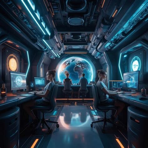 Futuristic Control Center With Advanced Global Monitoring Premium Ai