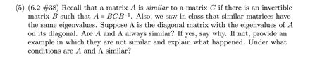 Solved Recall That A Matrix A Is Similar To A Chegg Com