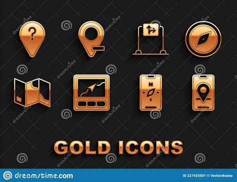 Set Gps Device With Map Compass City Navigation Mobile Folded Road