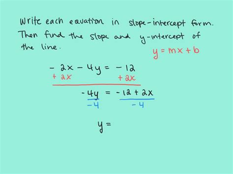 SOLVED Write Each Equation In Slopeintercept Form Then Find The Slope And The Y Intercept Of