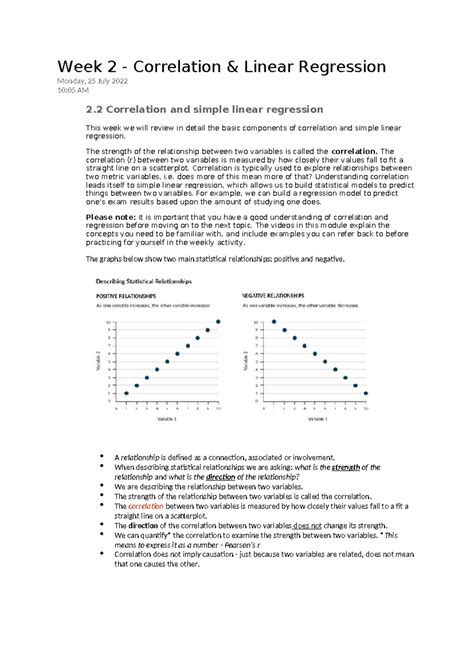 Week 2 Correlation And Linear Regression Week 2 Correlation