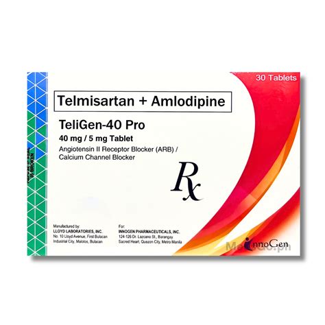 Teligen 40 Pro Telmisartan Amlodipine 40mg 5mg 1 Tablet Price In The Philippines Medsgo