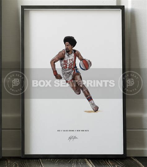Julius Erving Dr J New York Nets Art Illustrated Print Poster Etsy