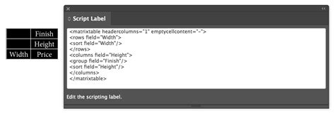 matrix tables in design plugins 65bit software