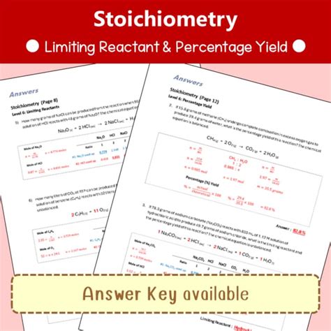 Stoichiometry Limiting Reactants And Percentage Yield Liters At Rtp Worksheet