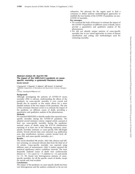Pdf The Impact Of The Sars Cov 2 Pandemic On Cause Specific Mortality A Systematic