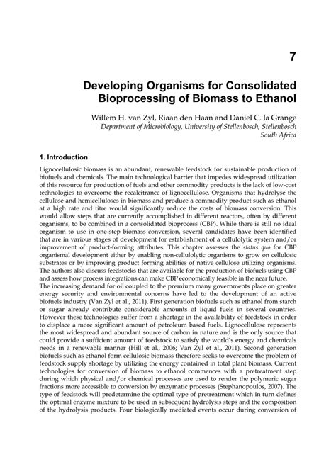 Pdf Developing Organisms For Consolidated Bioprocessing Of Biomass To Ethanol