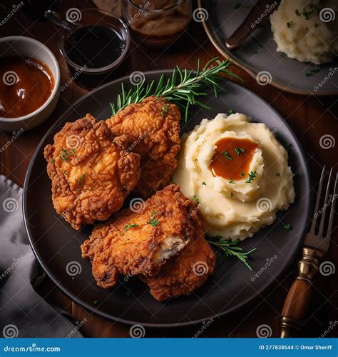 Crispy Fried Chicken With Mashed Potatoes And Gravy Stock Illustration