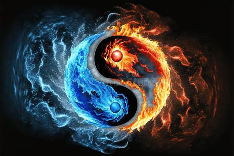 Ai Generated Illustration Of Icy And Fiery Yin Yang Symbol Isolated On The Empty Black