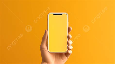노란색 색 구성표의 빈 화면이 있는 휴대폰 모형을 들고 있는 3d 만화 손 그림 핸드폰 손 스마트폰 휴대전화 배경 일러스트 및 사진 무료 다운로드 Pngtree