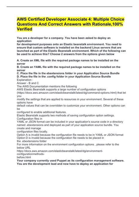 Aws Certified Developer Associate 4 Multiple Choice Questions And Correct Answers With