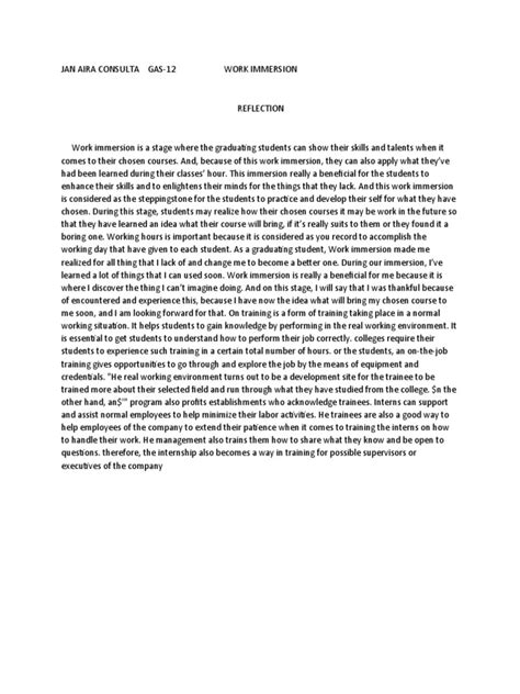 Work Immersion Reflection Pdf