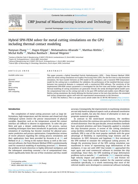 Pdf Hybrid Sph Fem Solver For Metal Cutting Simulations On The Gpu