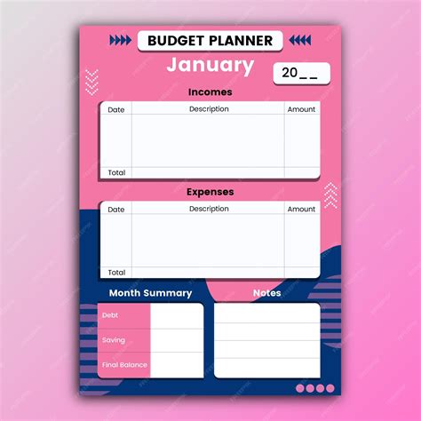 월간 예산 플래너 템플릿 디자인 프리미엄 벡터