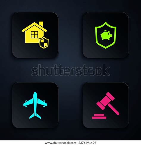 Set Judge Gavel House Shield Plane Stock Vector Royalty Free