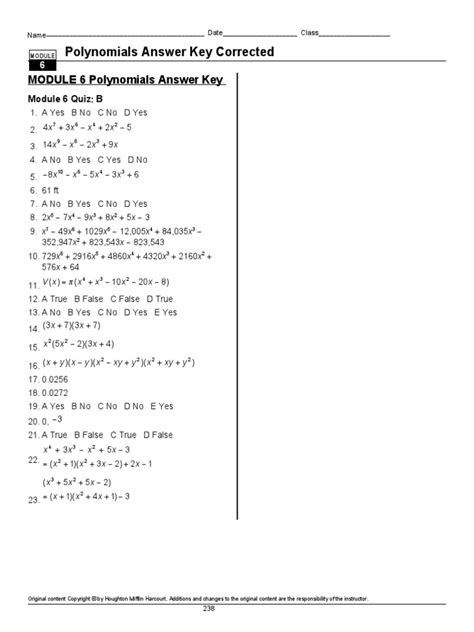 Module 6 Polynomials Answer Key Pdf