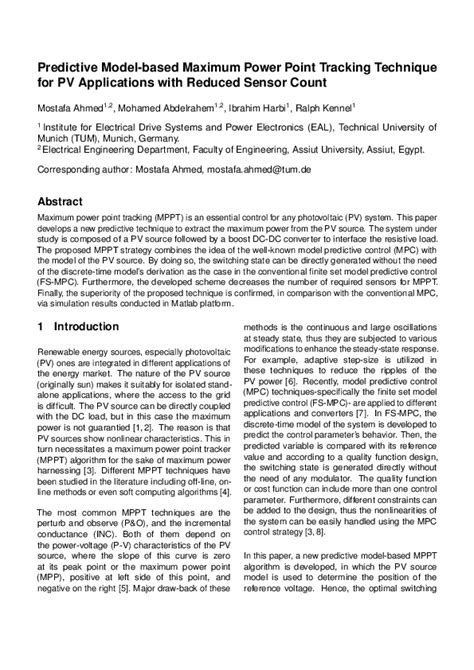 Pdf Predictive Model Based Maximum Power Point Tracking Technique For
