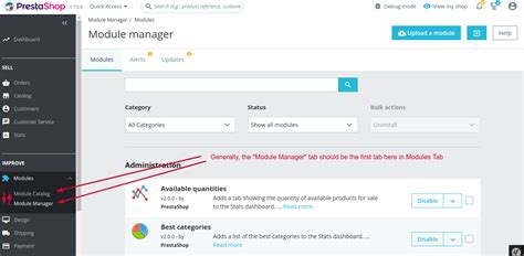 generally the module manager tab should be the first tab here in