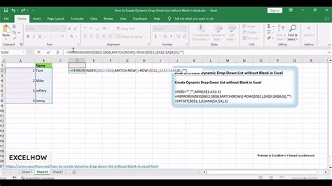 How To Create Dynamic Drop Down List Without Blank In Excel Youtube