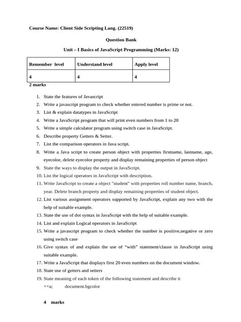 Cssquestion Bank Pdf Java Script Computer Programming