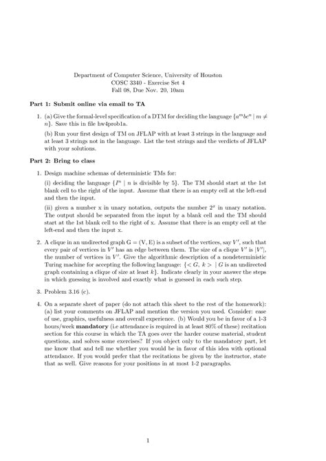 Exercise Set 4 Introduction To Automata And Computability Cosc 3340