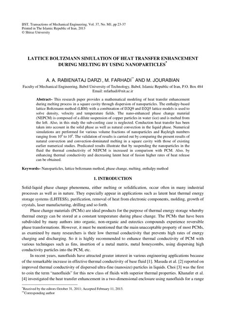 Pdf Lattice Boltzmann Simulation Of Heat Transfer Enhancement During Melting By Using
