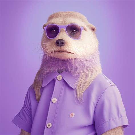 Fashion Summer Beaver In Shirt Lilac Monochrome Color Stock