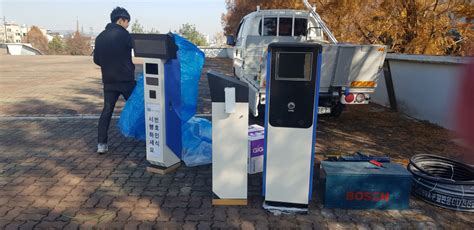 주차자단기 차량번호인식기 무인주차요금정산기 등 주차관제시스템을 경기도 양주시 포천시 동두천시 의정부시 녹양동 의정부종합운동장 Xx주차장에 설치 시공한 현장 사진 무인