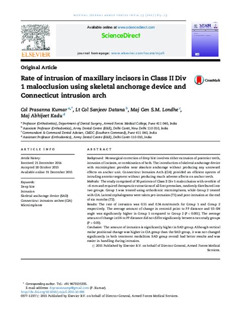 Pdf Rate Of Intrusion Of Maxillary Incisors In Class Ii Div 1 Malocclusion Using Skeletal