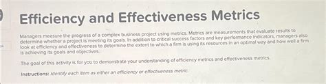 Solved Efficiency And Effectiveness Metricsmanagers Measure