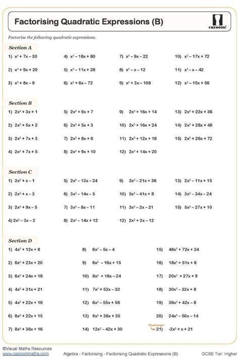 Factorising Quadratic Expressions B