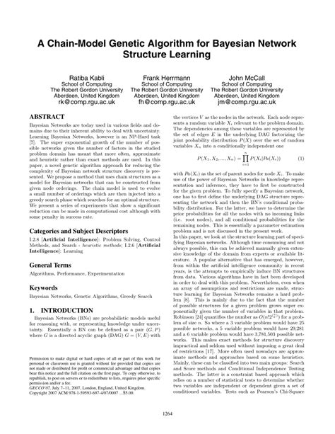 Pdf A Chain Model Genetic Algorithm For Bayesian Network Structure Learning