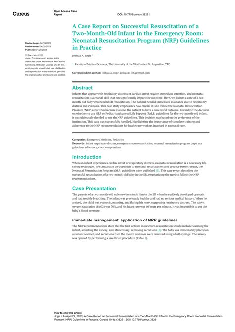 PDF A Case Report On Successful Resuscitation Of A Two Month Old