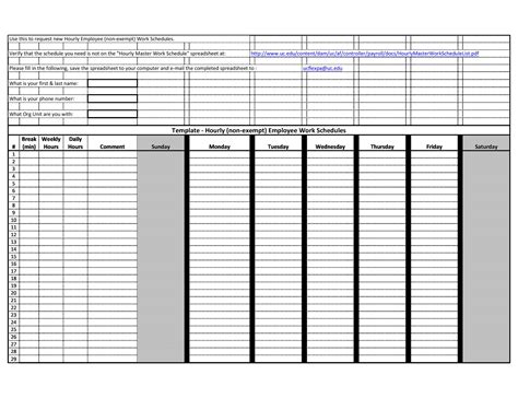 Microsoft Excel Hourly Schedule Template Cabholf
