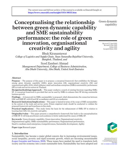 Conceptualising The Relationship Between Green Dynamic Capability And Sme Sustainability