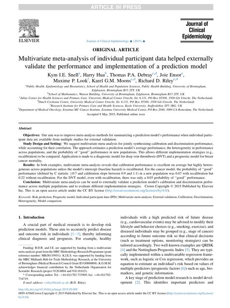 Pdf Multivariate Meta Analysis Of Individual Participant Data Helps Externally Validate The