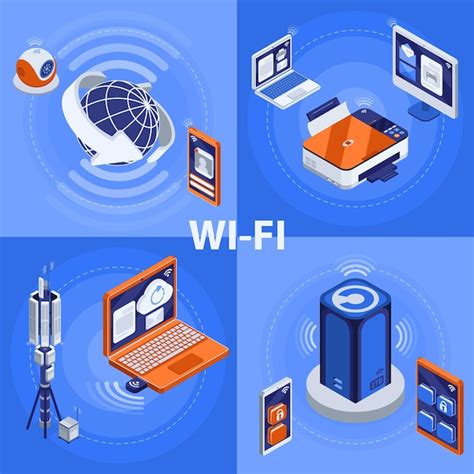 Free Vector Wireless Technology Concept Isometric Icons Set With Wifi