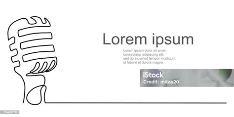 팟 캐스트 연속적인 한 줄 그리기 레트로 마이크 로고 아이콘 문신 벡터 일러스트레이션 개념 0명에 대한 스톡 벡터 아트 및 기타