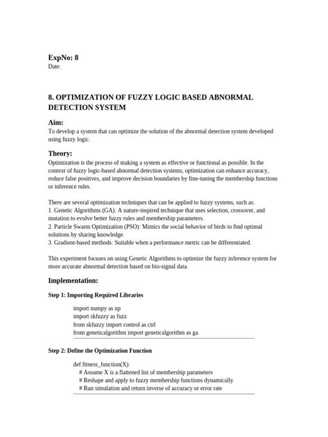Exp8 Optimization Fuzzylogic Abnormaldetection Pdf Fuzzy Logic