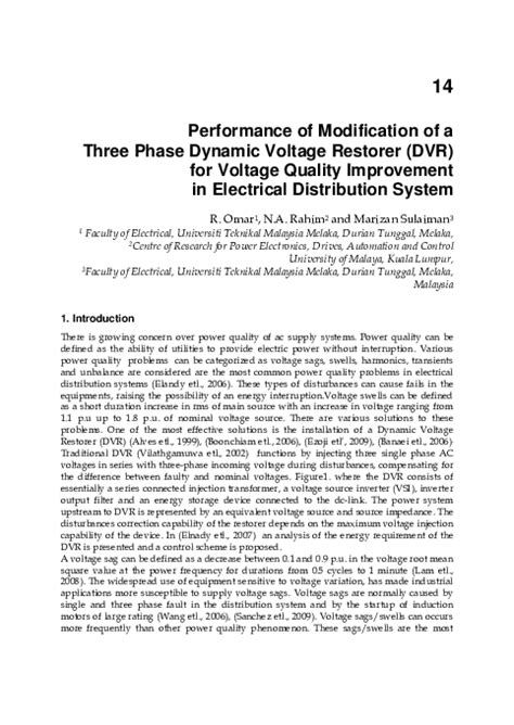 Pdf Performance Of Modification Of A Three Phase Dynamic Voltage Restorer Dvr For Voltage
