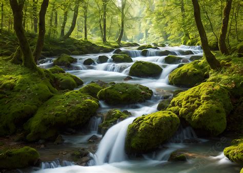 Beautiful Natural Scenery In Deep Forest Background Nature Forest Waterfall Background Image
