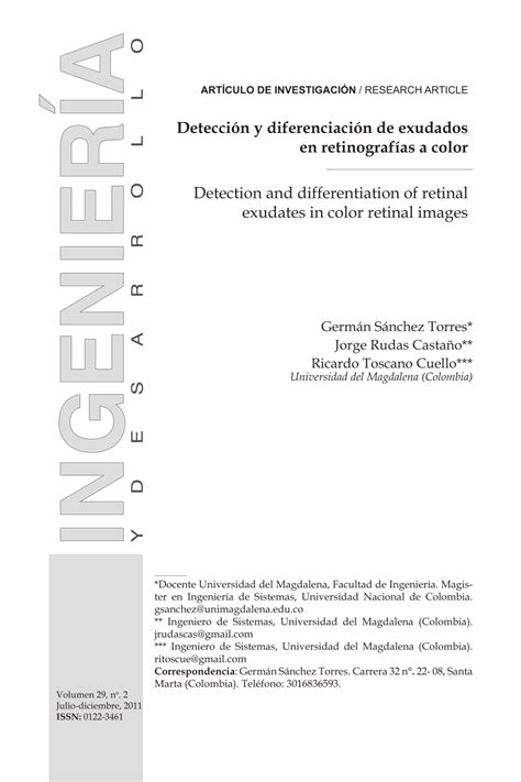 Pdf Detection And Differentiation Of Retinal Exudates In Color