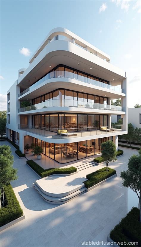 Modern Commercial Building In A U Shaped Plaza Stable Diffusion Online