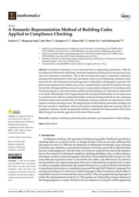 Pdf A Semantic Representation Method Of Building Codes Applied To Compliance Checking