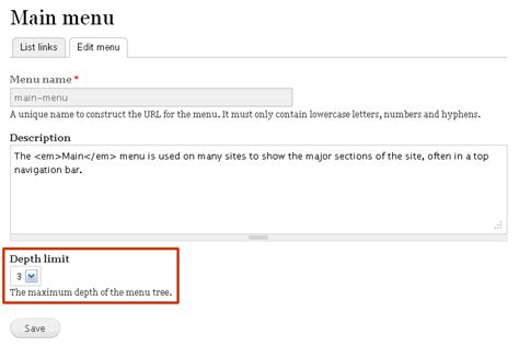 Menu Depth Limit Drupal Org